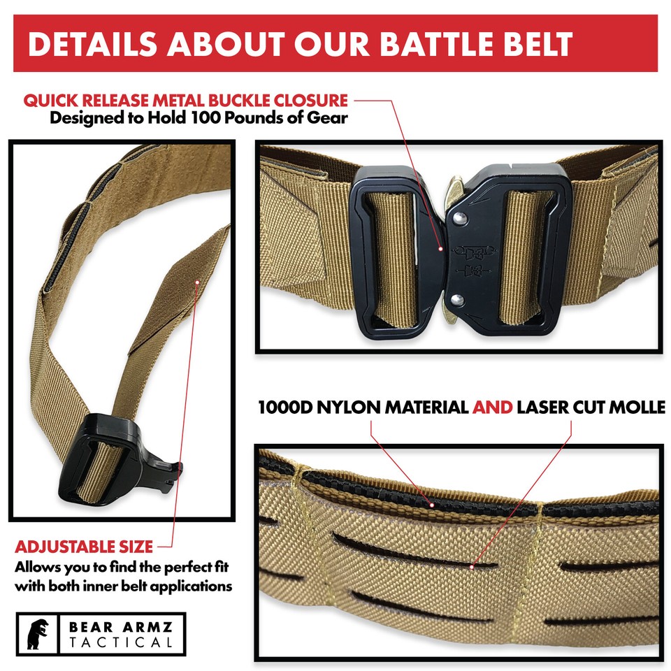 Bear Armz Tactical Battle Belt | Molle Riggers Belt | War Belt | Heavy ...