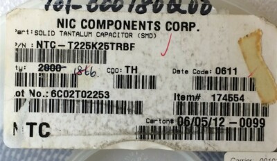 NTC-T225K25TRBF NIC Cap Tant Solid 2.2uF 25V B CASE 10% ROHS 50 PIECES ...