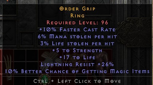 Diablo 2: Resurrected 10%fcr/6%ml/3%ll Dual Leech/resists Ring lvl 96 ...
