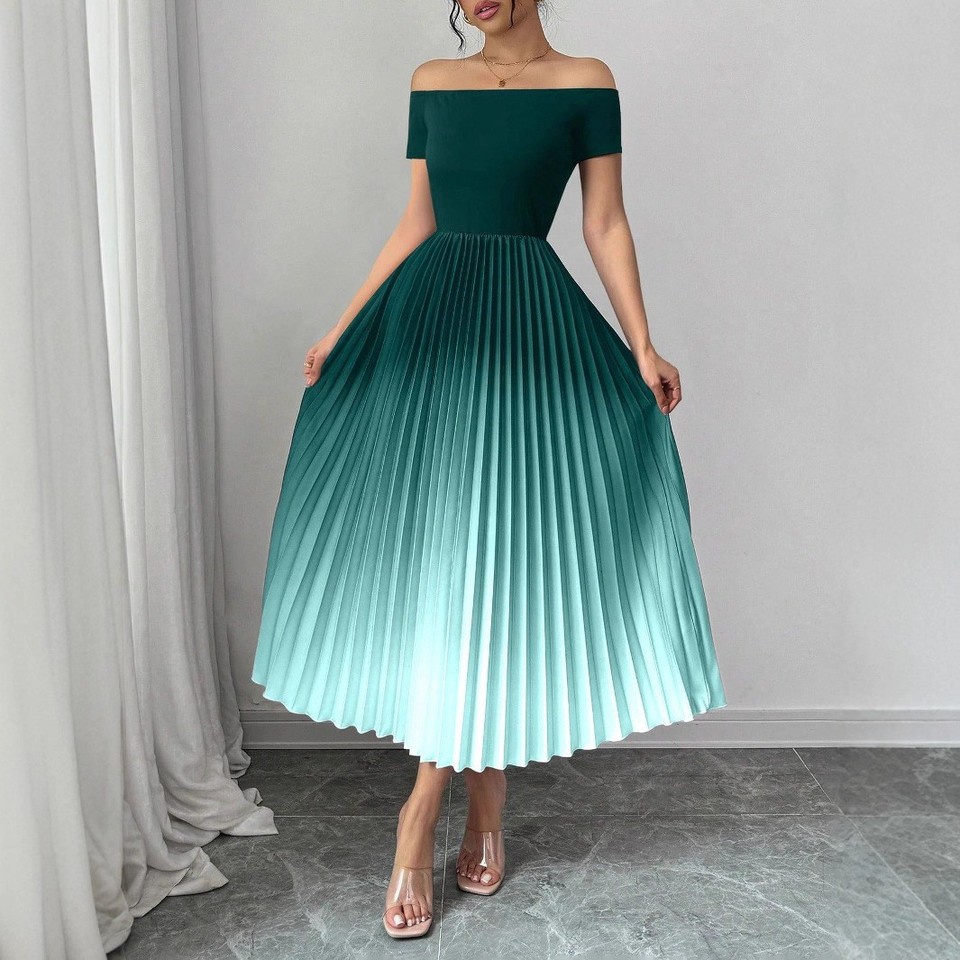 Elegant Off-shoulder Pleated Gradient-color Bodycon Dress For Women | eBay