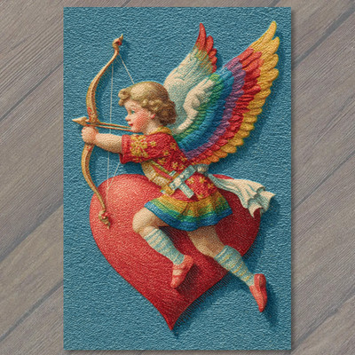 POSTCARD Rainbow Winged Cupid Heart Bow Arrow Valentine | eBay