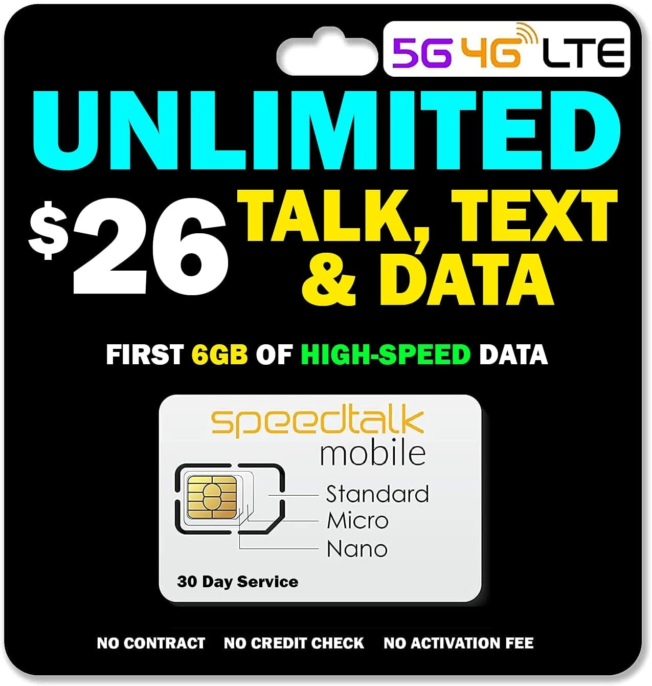 Speedtalk Mobile Prepaid SIM Card Kit Unlimited Talk Text Data 5G 4G ...