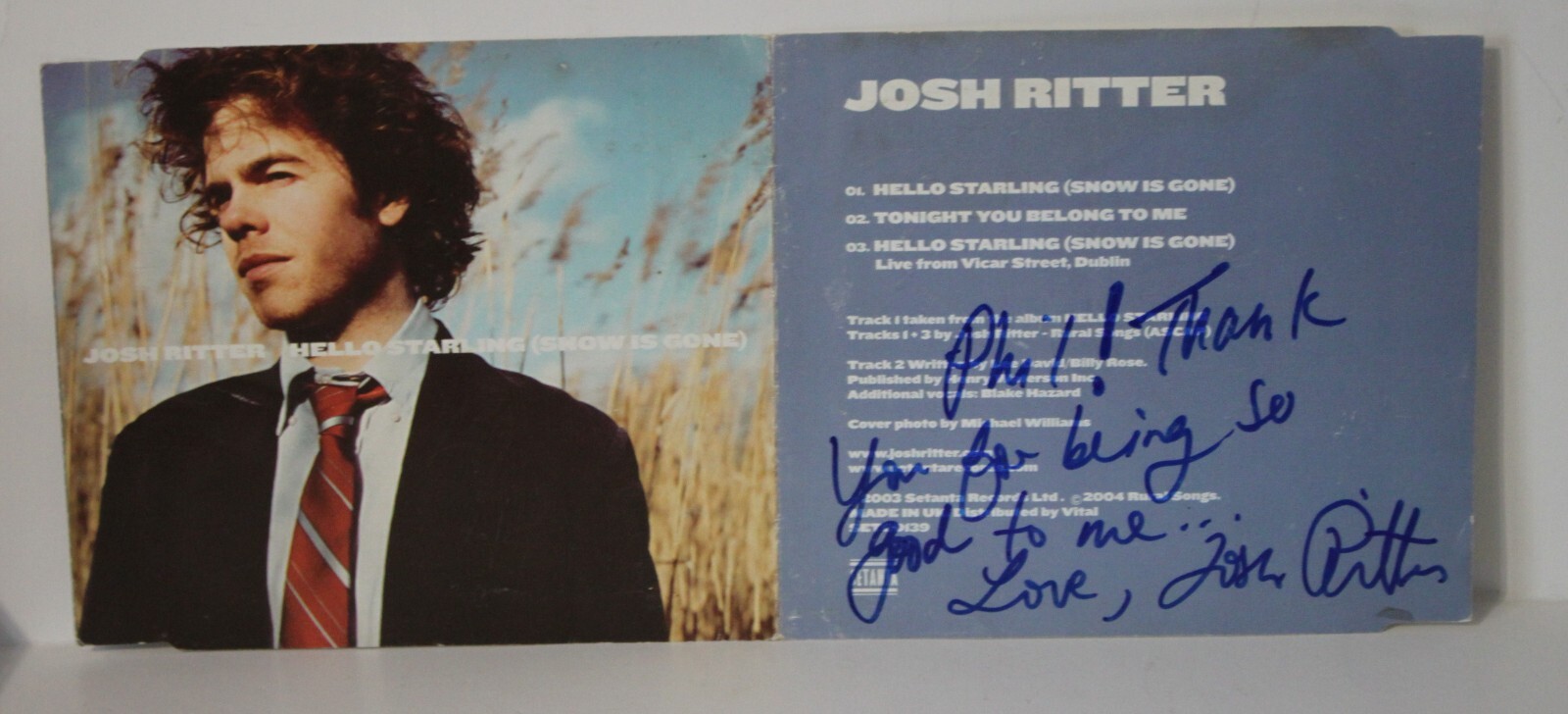 Autographed Hand Signed JOSH RITTER CD Booklet " Hello Starling " | eBay