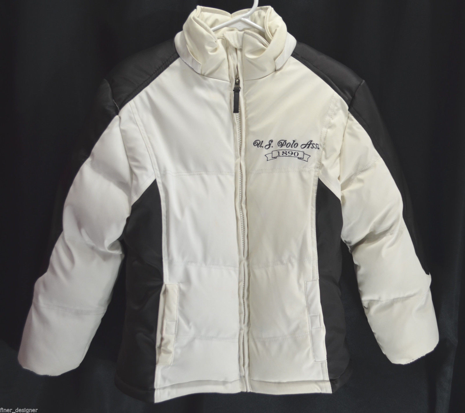 U.S. Polo Assn USPA puffer winter jacket zip coat White Black warm ...