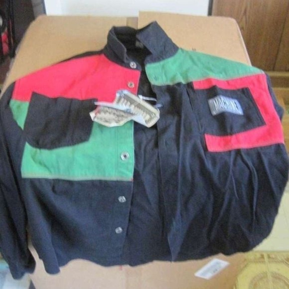 Machine Gun Long Sleeve Shirt Red Green Black Block Hip Hop Retro 80's ...