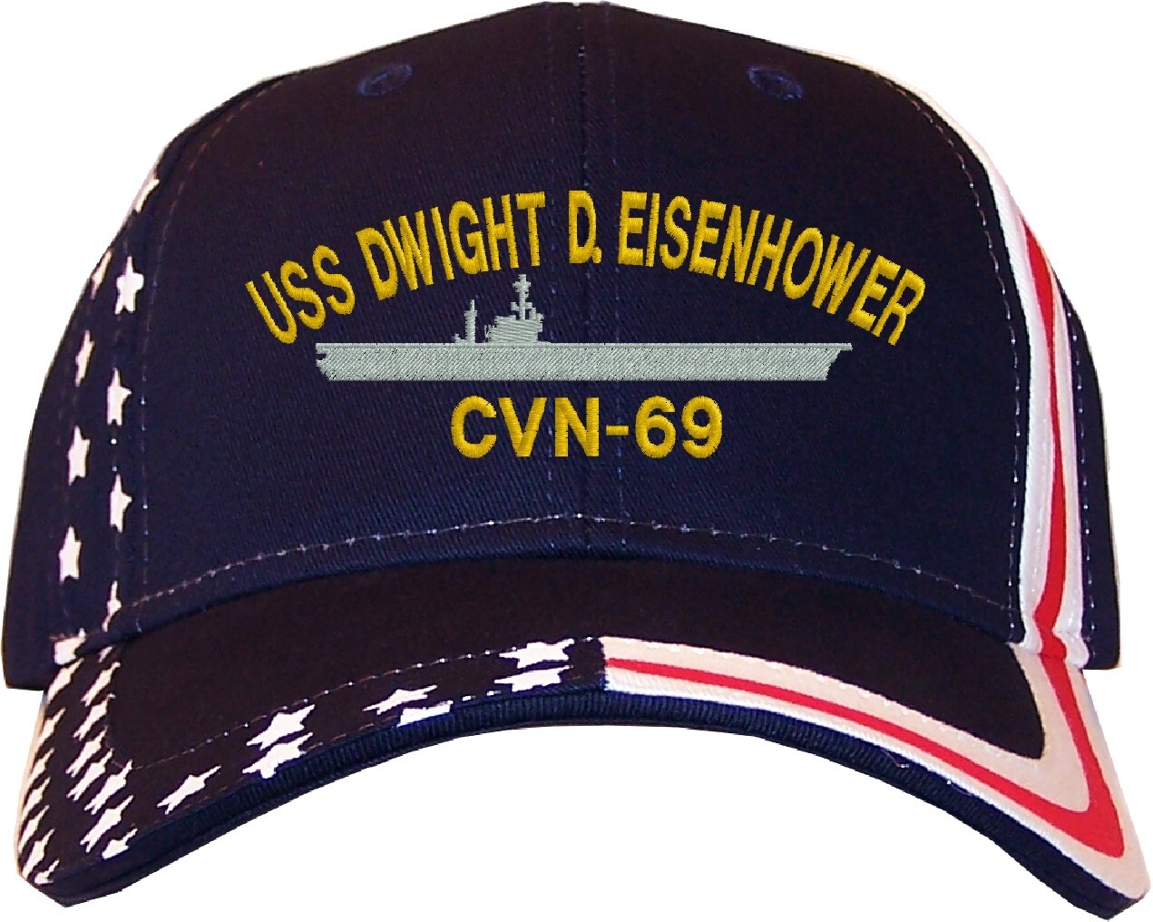USS Eisenhower CVN-69 Embroidered Baseball Cap Hat Stars & Stripes Navy ...