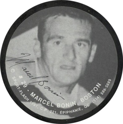 Marcel Bonin signed 1991 Boston Bruins Sports-Flash NHL Photo Puck #29 ...
