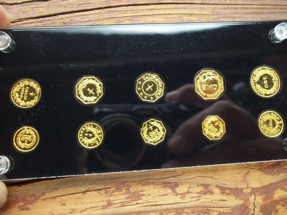 SOUVENIR CALIFORNIA GOLD TOKENS UNCIRCULATED TYPE SET 10 COINS IN CASE ...