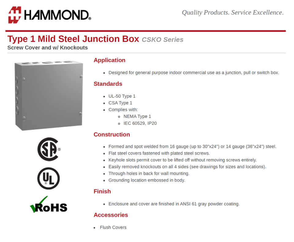 Hammond 6 x 6 x 3" Steel Junction/Pull/Switch Box w/ Knockouts, 16ga ...