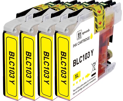 4P YELLOW Print Ink + Chip fits Brother LC103 MFC J4610DW J285DW J870DW ...