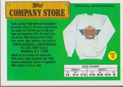 1988 Topps Company Store #NNO Blank Back Style D Sweatshirt Offer | eBay