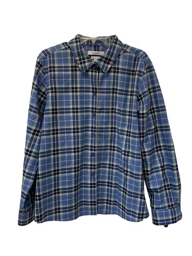 Foxcroft Appleseed's SZ 20 Shaped Fit Blue Plaid Long Sleeve Wrinkle ...