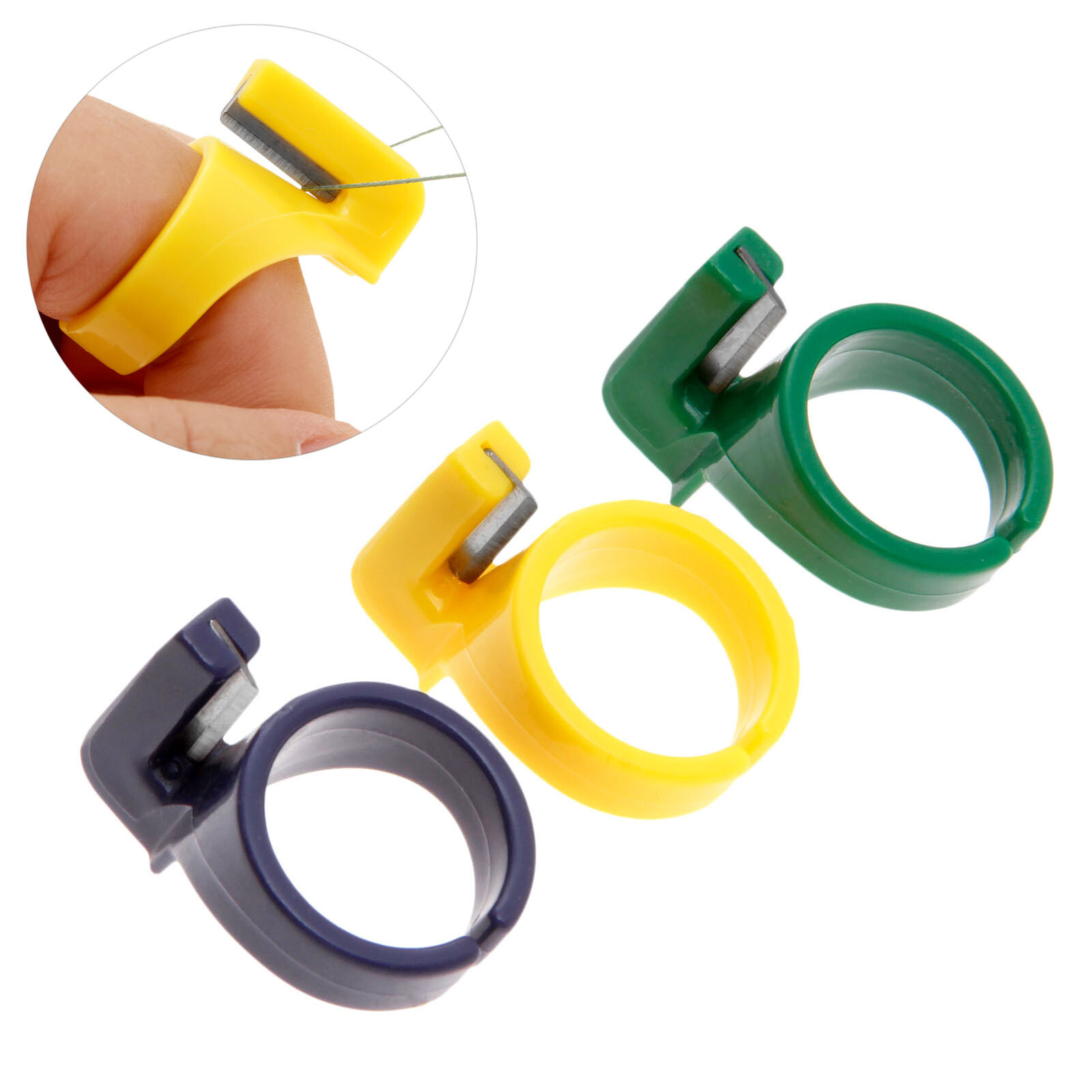 3Pcs Sewing Thimble Plastic Rings Finger Knives Cutter ABS Steel ...