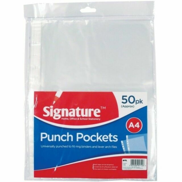 200 X A4 Clear Plastic Punch Punched Pockets Folders Filing Wallets ...