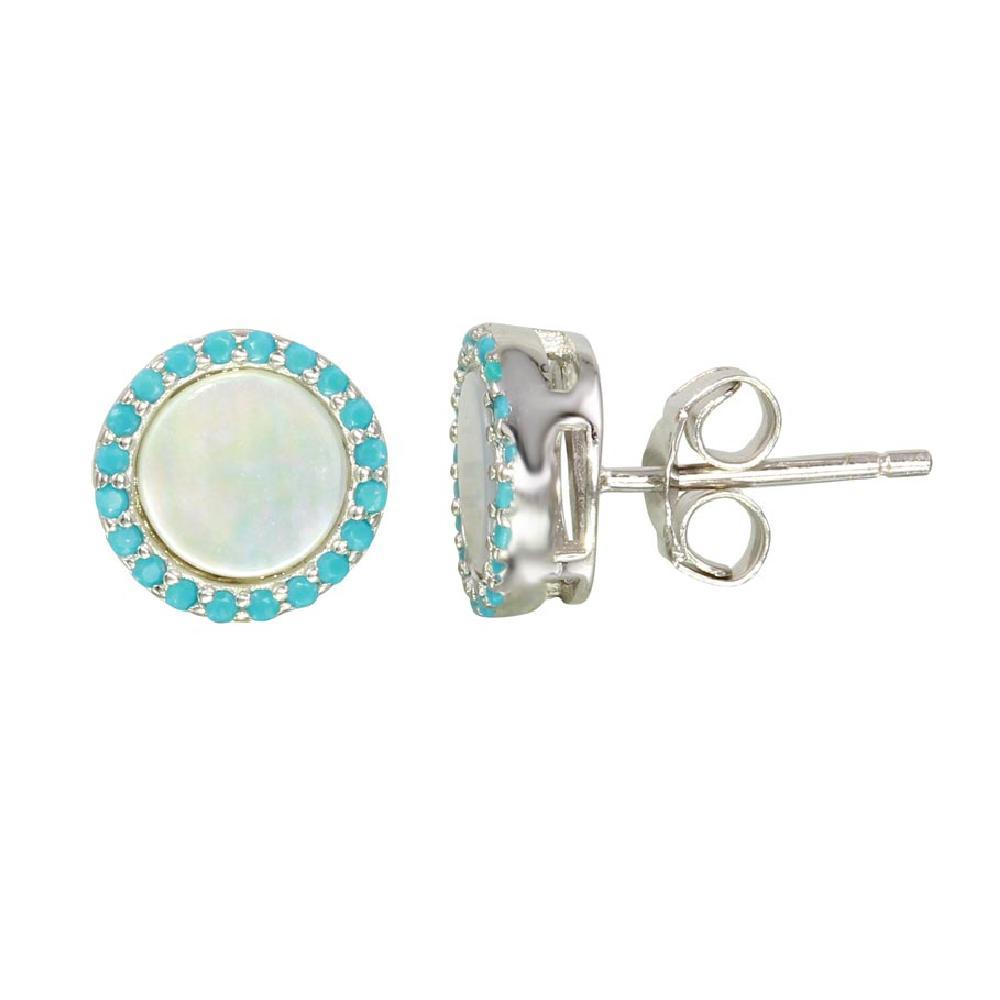 Sterling Silver Round Stud Earrings w/ Opal & Turquoise Stones | eBay