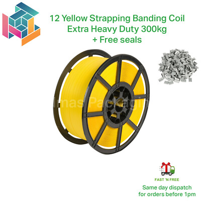 12mm Yellow Strapping Banding Coil Extra Heavy Duty 300kg 1000m + Free ...