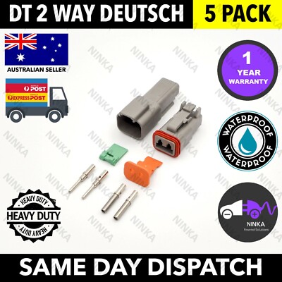 5x Deutsch DT 2 Way Pin Male / Female Kit Electrical Connector Plug ...