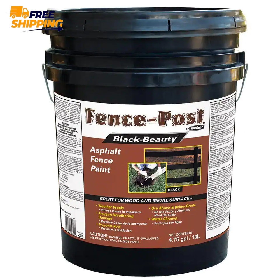 4.75 Gal. Black Asphalt Fence Paint Weatherproof Wood Metal Above Below ...