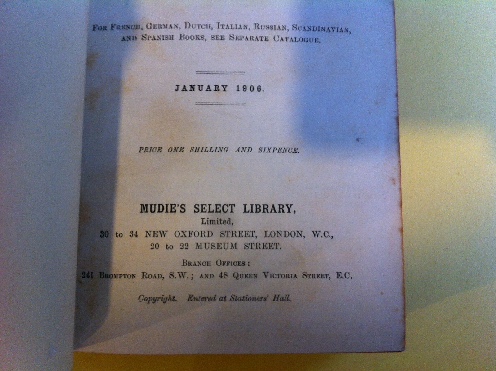 Mudie's select library established 1842 new oxford street london 1906 ...