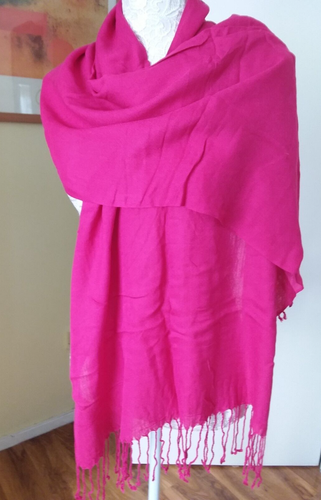 Ladies in Raspberry Colour Tasseled Scarf 🏷(70" x 24") | eBay UK
