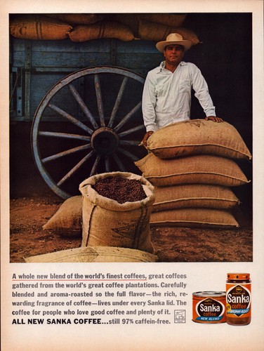 Sanka Coffee 1962 Print Ad Man With Beans Wagon 97 Percent Caffeine ...