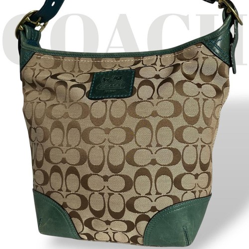 Coach Signature Canvas Duffel Bag Green Logo Print Travel Shoulder Tote ...