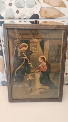 Antique Religious Icon on Wood The Annunciation of the Virgin Mary ...