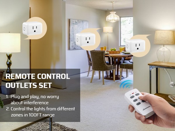 Wireless Remote Control Outlet, Light Switch, 100FT Range,1 Remote and ...