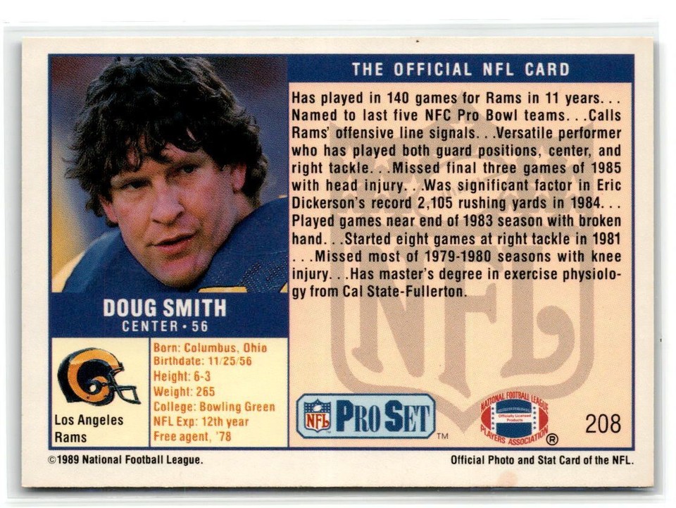 1989 Pro Set FOOTBALL #208 Doug Smith Los Angeles Rams | eBay