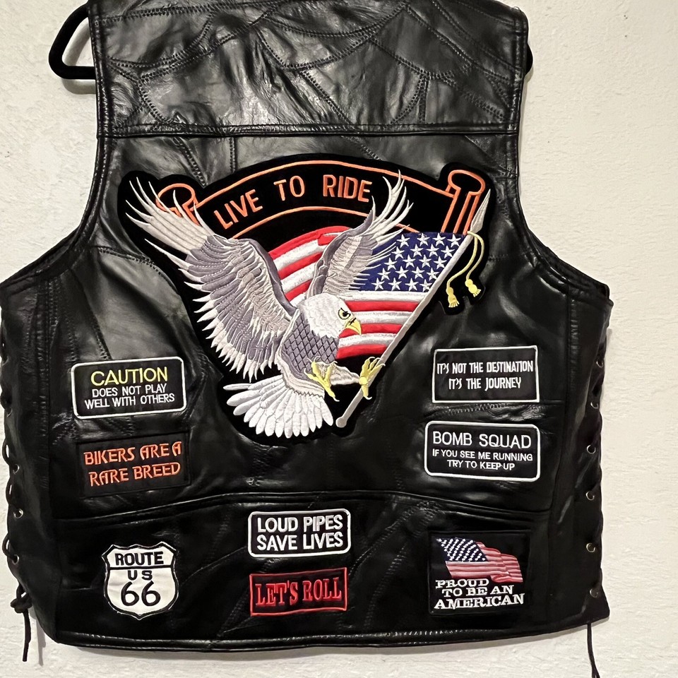 Diamond Plate Genuine Buffalo Leather Biker's Vest 14 Patches ...