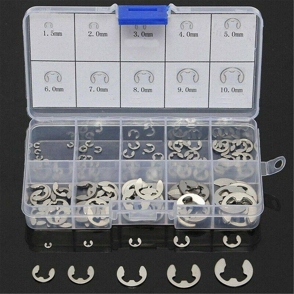 200pcs Stainless Steel E Clips C Circlip Kit Retaining Ring Assorted 1. ...
