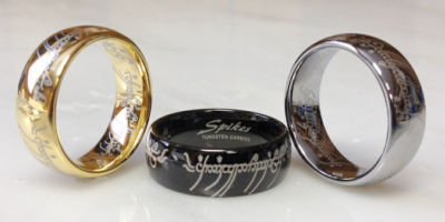 The Lord of the Rings Elvish Etched Tungsten Ring Hobbit - Gold, Black ...