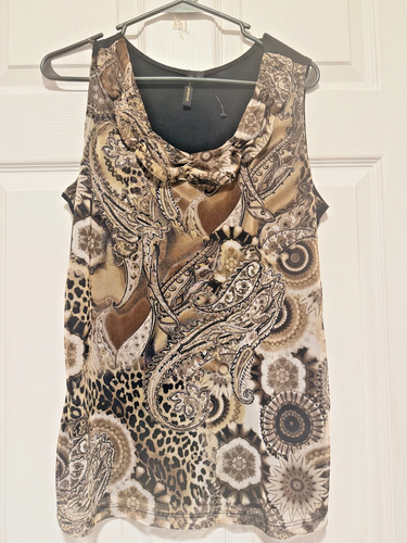 SUSAN LAWRENCE top shirt L 12 Bust 40 Length 27 Brown Multi Mixed ...