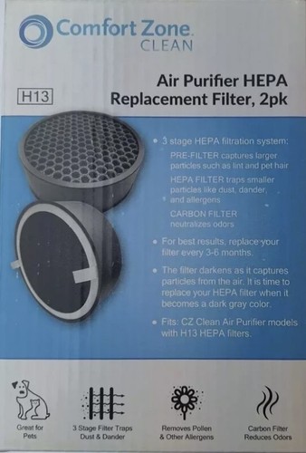 Comfort Zone Clean HEPA Filter CZAPH132 W Charcoal Pre-Filter Remove ...
