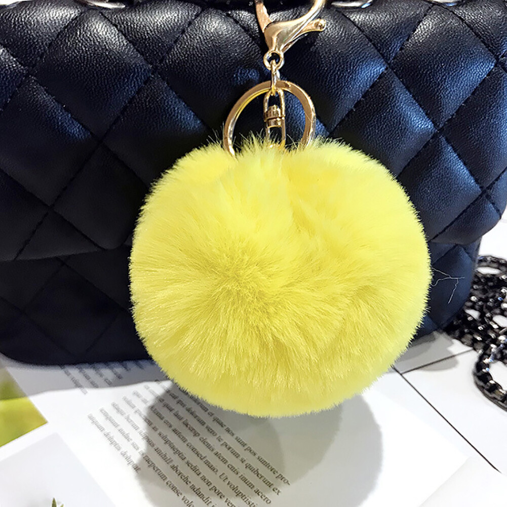 Fluffy Fur Pom Keychain Soft Plush Faux Rabbit Fur Ball Pendant (Yellow ...