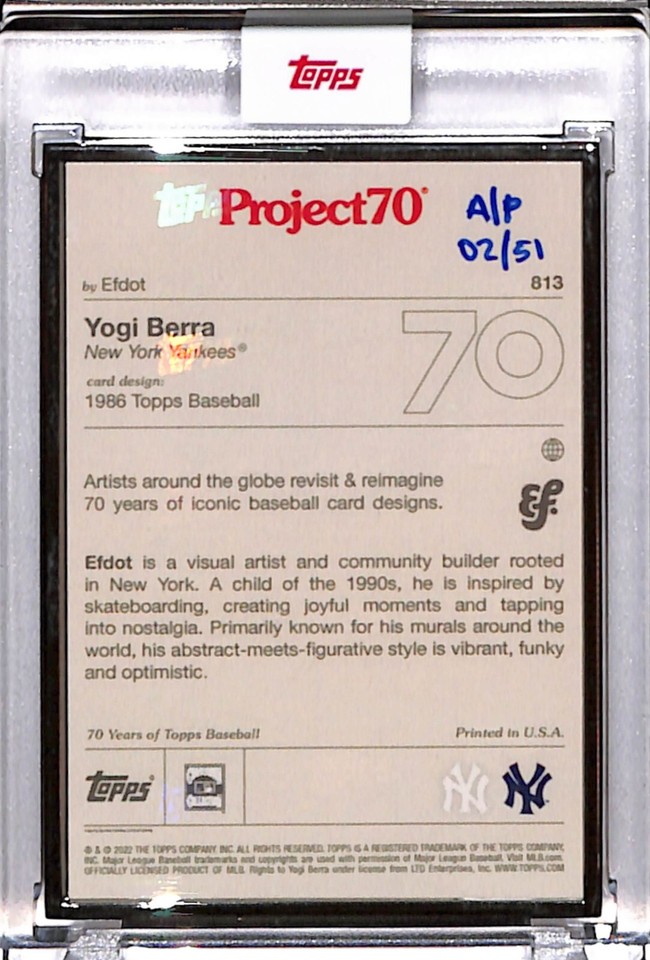 2021 TOPPS PROJECT 70 #813 YOGI BERRA BY EFDOT P70 AP SILVER FRAME 02/ ...