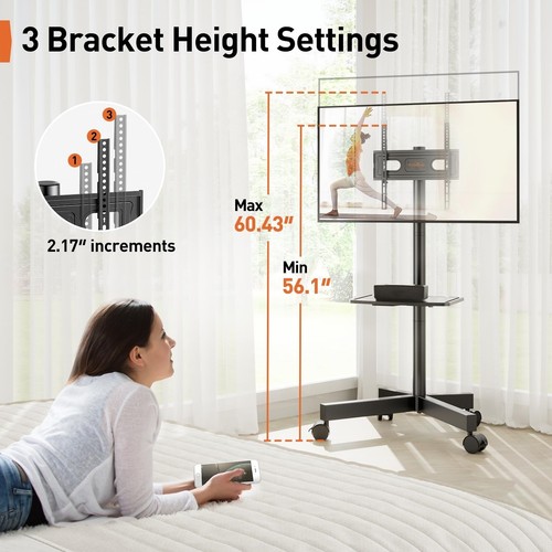 Rolling TV Stand for 23-60 Inch LED Flat Screen/Curved TVs up to 88lbs ...