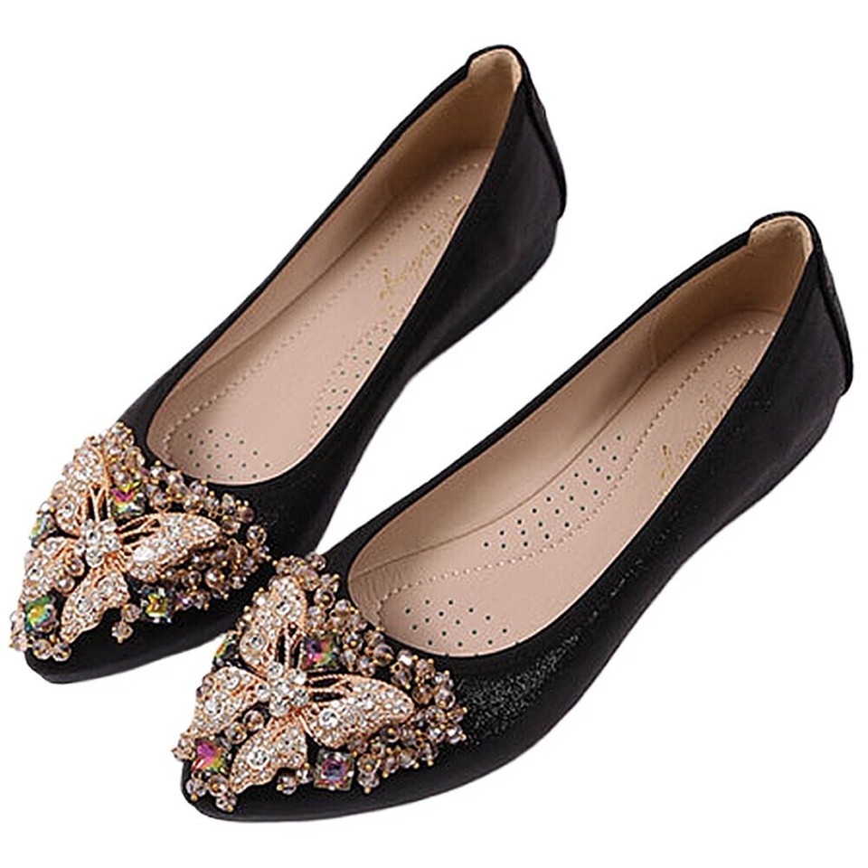 Foldable Ballet Flats Pointed Toe Rhinestone Flat Shoes Soft-Soled for ...