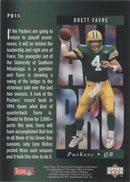 1994 SP Brett Favre #PB15 for sale | eBay