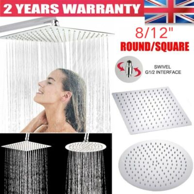 8/12 inch Round/Square Shower Head Chrome Stainless Steel Rainfall ...