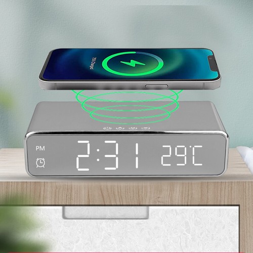 2in1 Digital Alarm Clock Wireless Charger Charging For iPhone Samsung ...