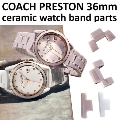 Coach Preston 36mm ceramic watch band parts white pink repair watchband ...