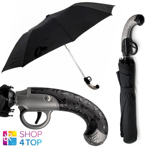 PISTOL GUN SHAPED UMBRELLA FLINTLOCK WEAPON FIREARM BLACK MENS COMPACT ...