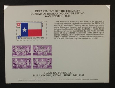 BEP souvenir card B 60 Texanex 1983 1936 3ï¾¢ Texas Centennial stamp | eBay