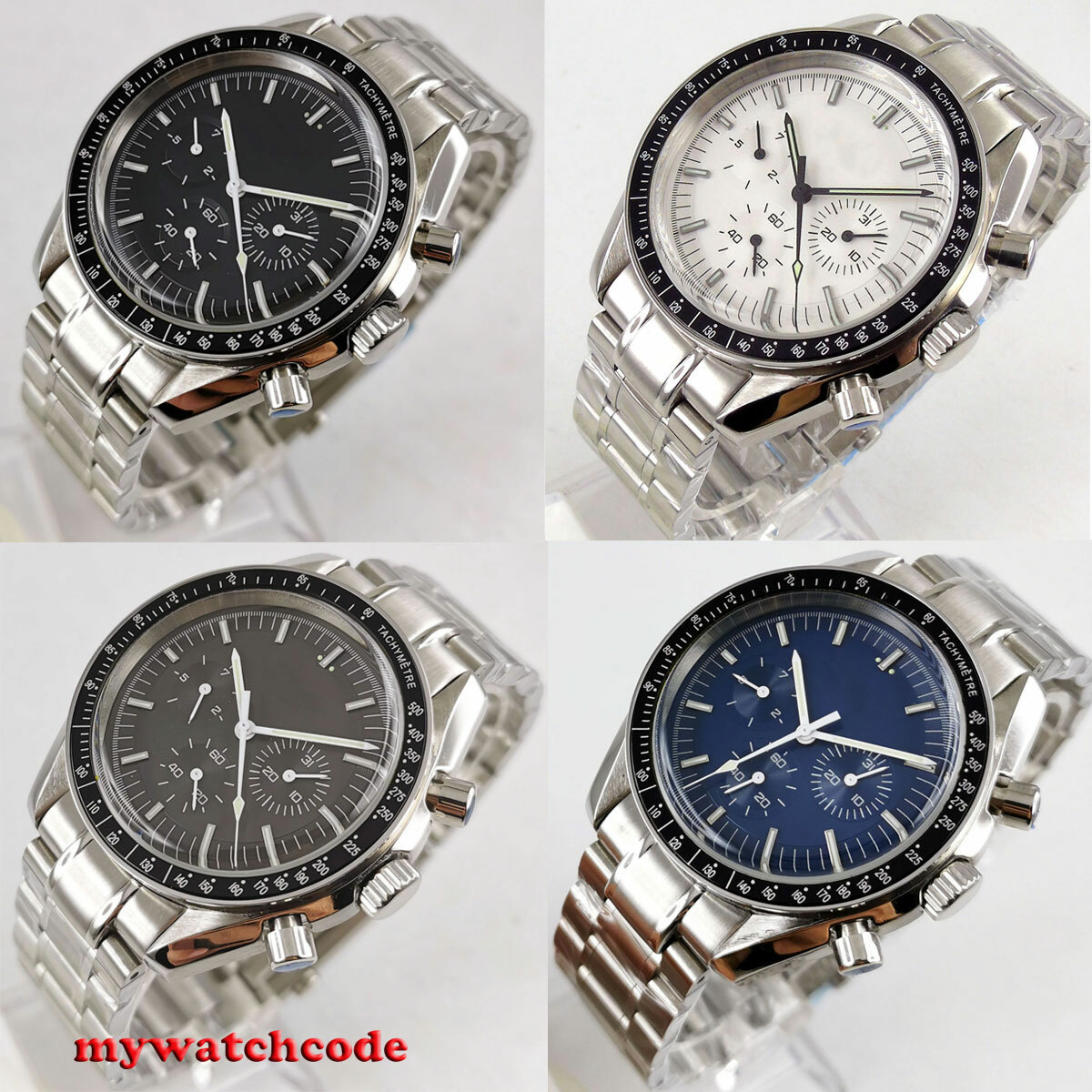 40mm Bliger blue white black dial week day multifunction automatic mens ...