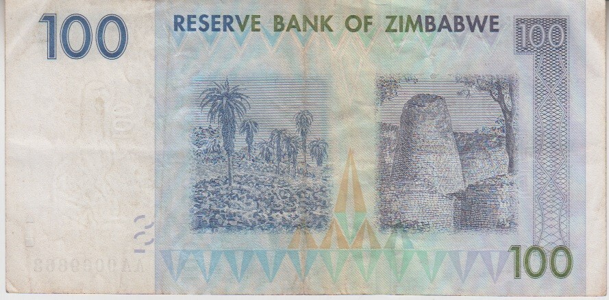 Zimbabwe 2007. 100 Dollars. Chiremba Balancing Rocks. Palm Trees. P-69 ...