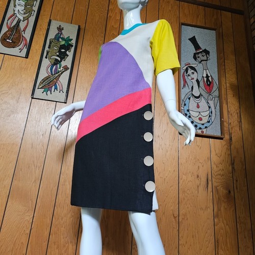 Vintage 70s Mod Space Age Mollie Parnis Colorblock Linen Day Shift Go ...
