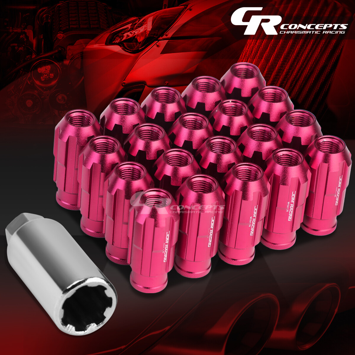 JDM PINK 20PCS M12X1.25 24MM OD 50MM TALL OPEN END ALUMINUM LUG NUTS ...