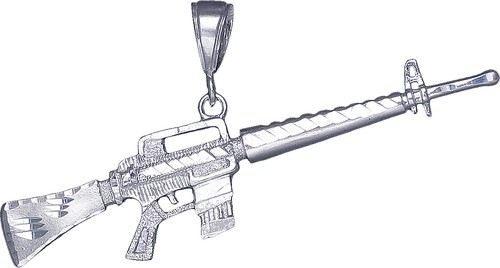 Sterling Silver M-16 Rifle Machine Gun Pendant Necklace with Diamond ...