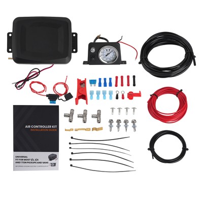 Air Shock Controller Kit with Gauge Air Line T Fittings for Trucks Vans ...